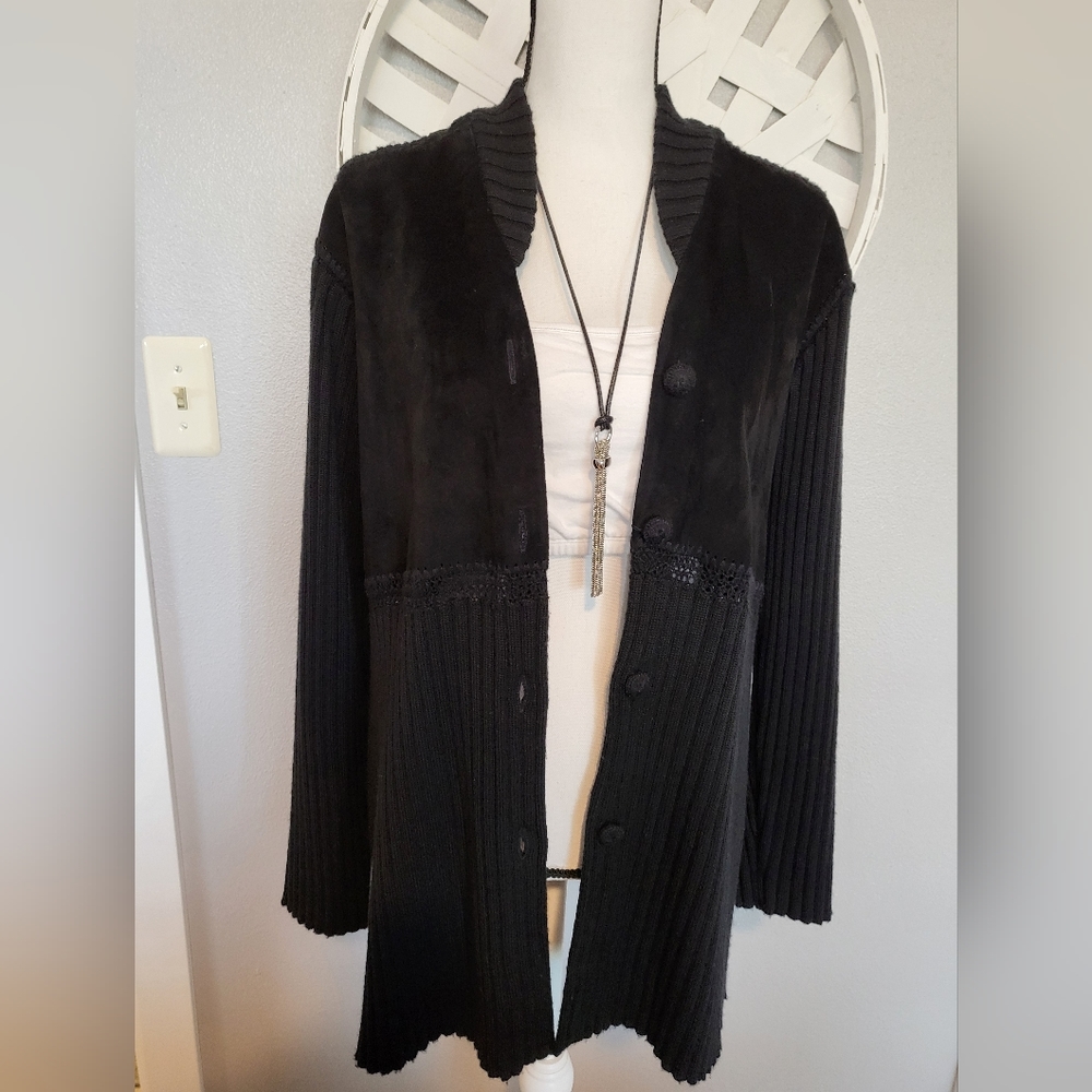 J.Jill Cardigan With Upper Leather Panels - Gem